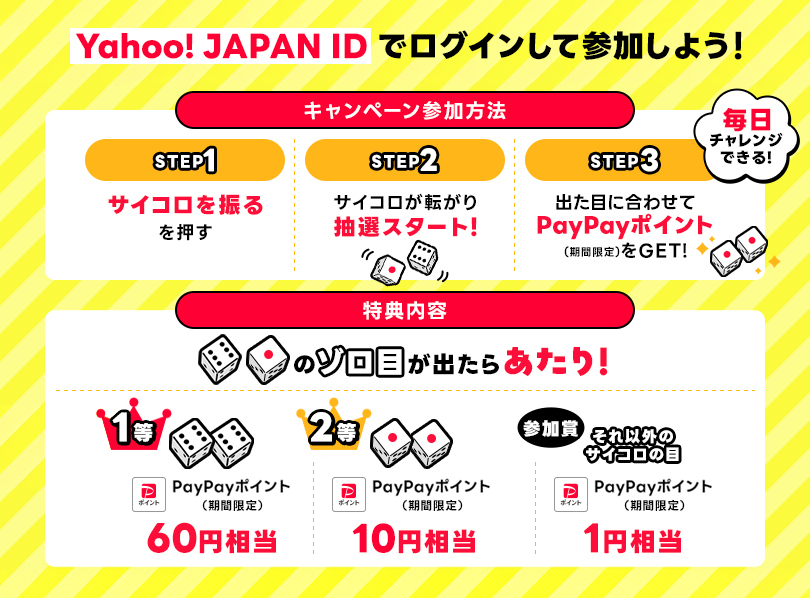 サイコロポン ～毎日もらえるPayPayポイント（期間限定）～ - Yahoo!ズバトク